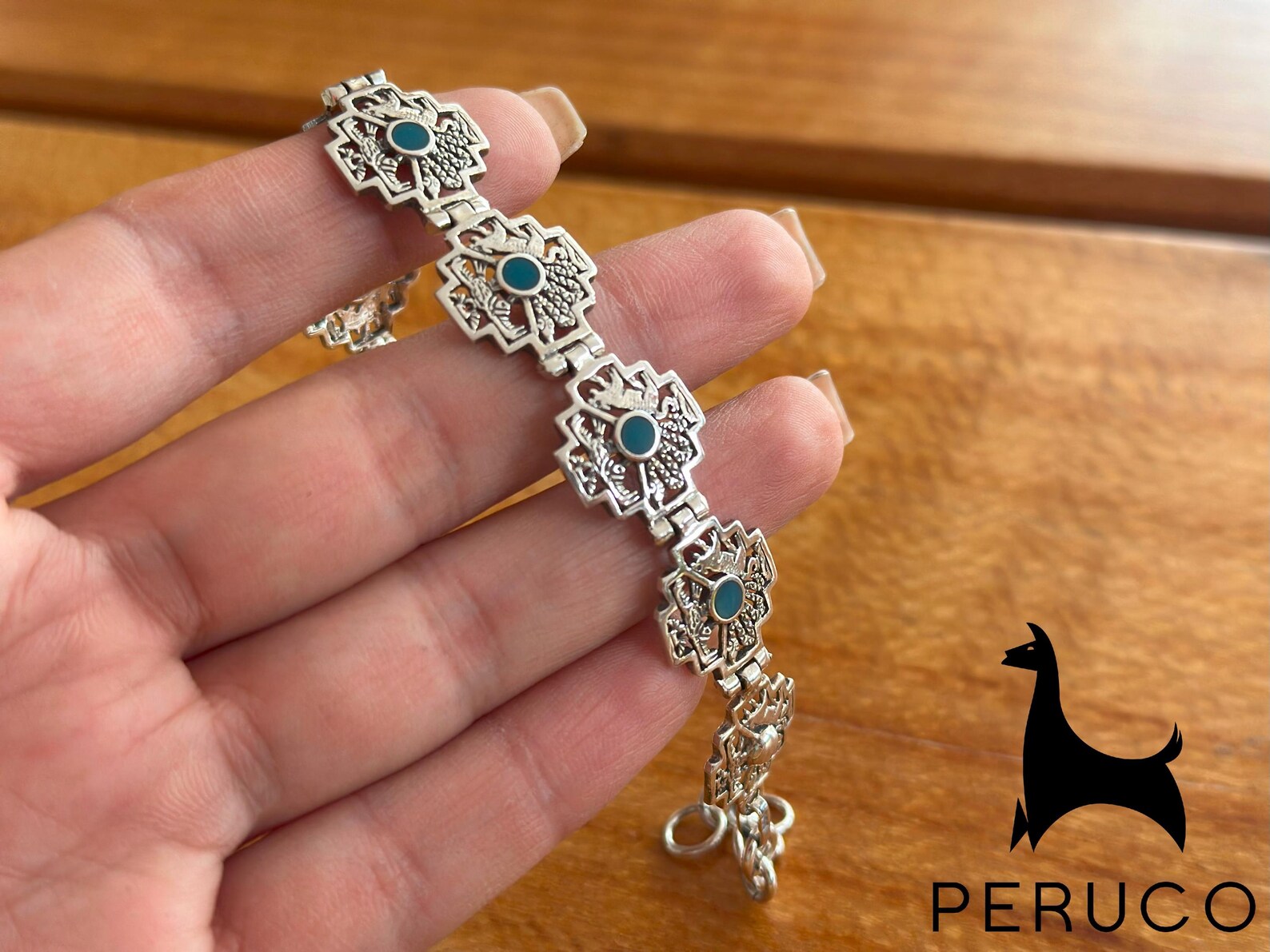 Pulsera Inca Con Diseño Chakana En Plata 950 Con Incrustaciones De ...