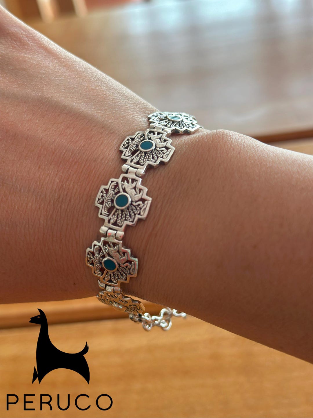 Pulsera Inca Con Diseño Chakana En Plata 950 Con Incrustaciones De ...