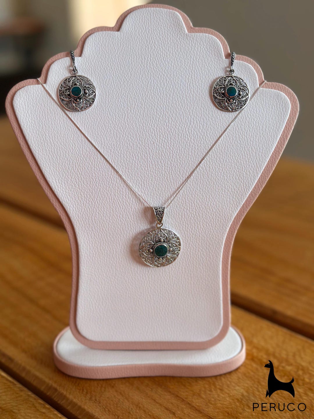 Conjunto De Plata 950 Con Piedra Crisocola, Collar De Plata 950 Y ...