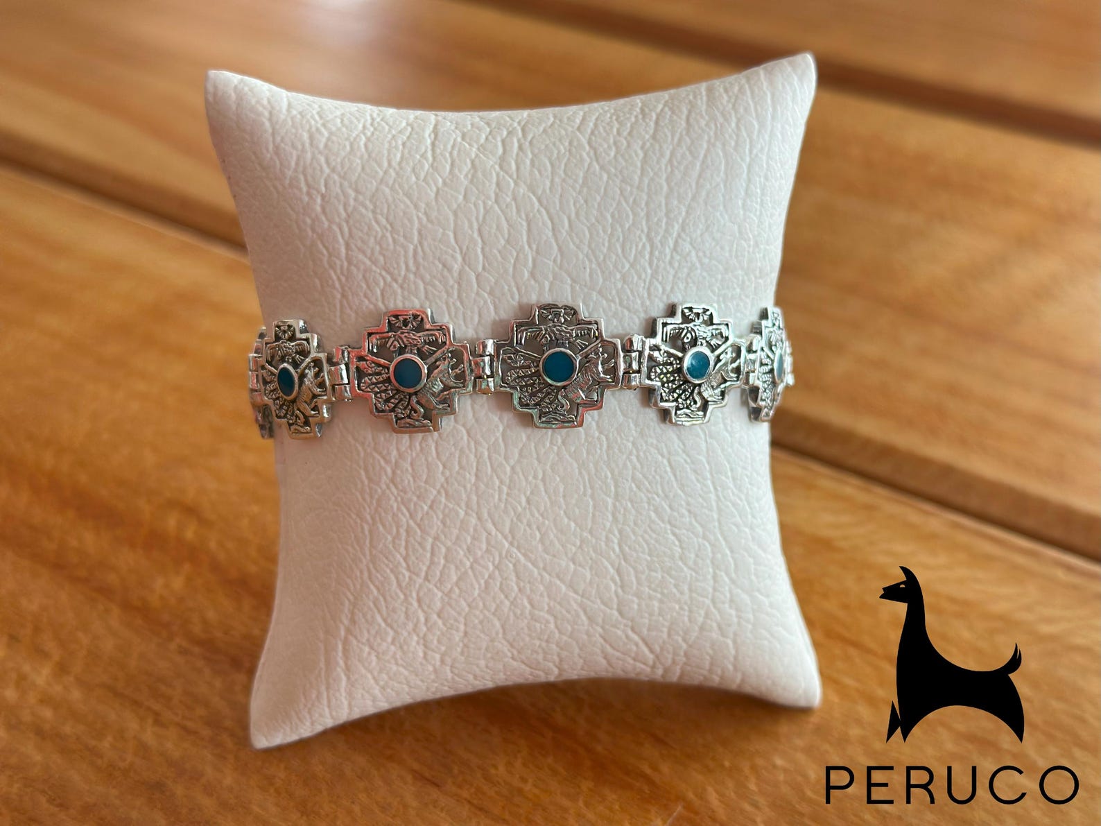 Pulsera Inca Con Diseño Chakana En Plata 950 Con Incrustaciones De ...