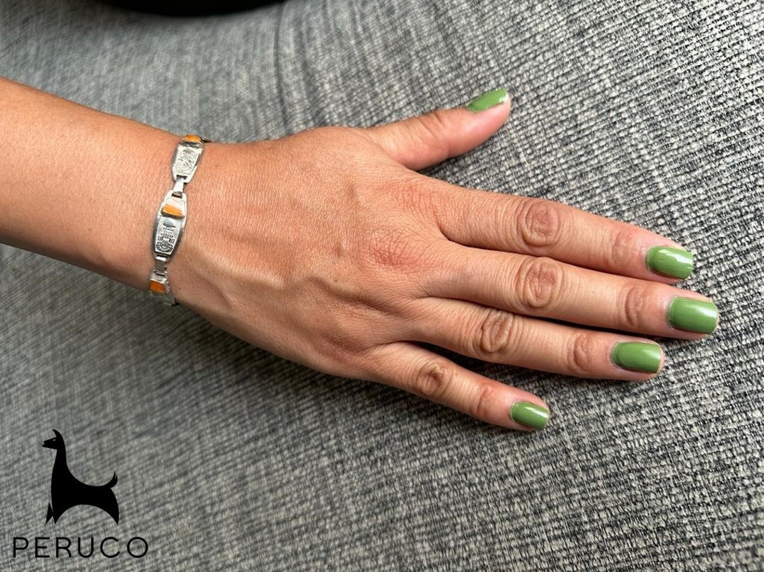 Pulsera Inca Con Diseño Tumi En Plata 950, Con Incrustación De Piedra ...