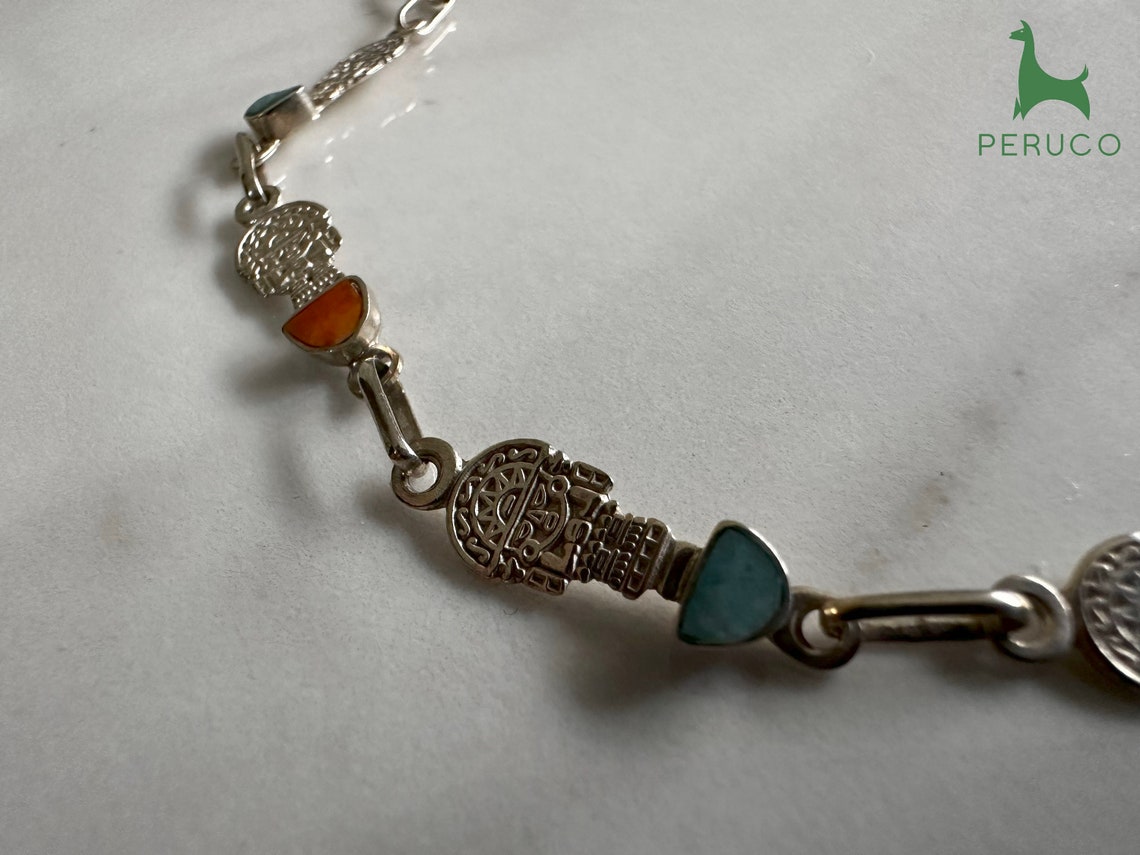 Pulsera Inca Con Diseño Tumi En Plata 950, Con Incrustación De Piedras ...