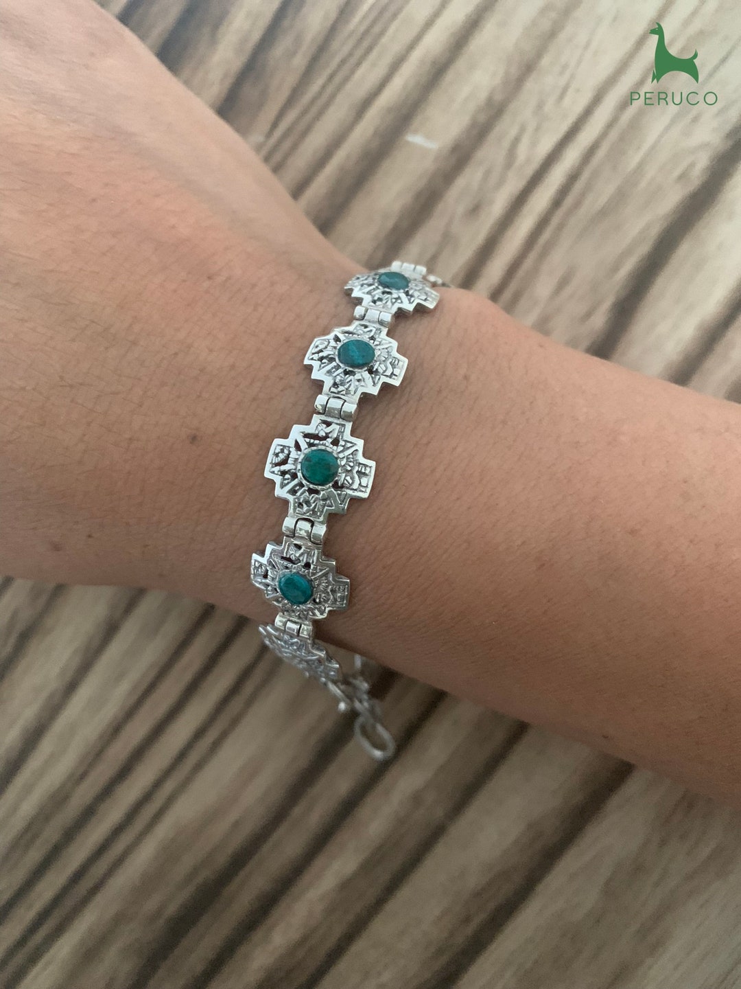 Pulsera Inca Con Diseño Chakana En Plata 950 Con Incrustaciones De ...