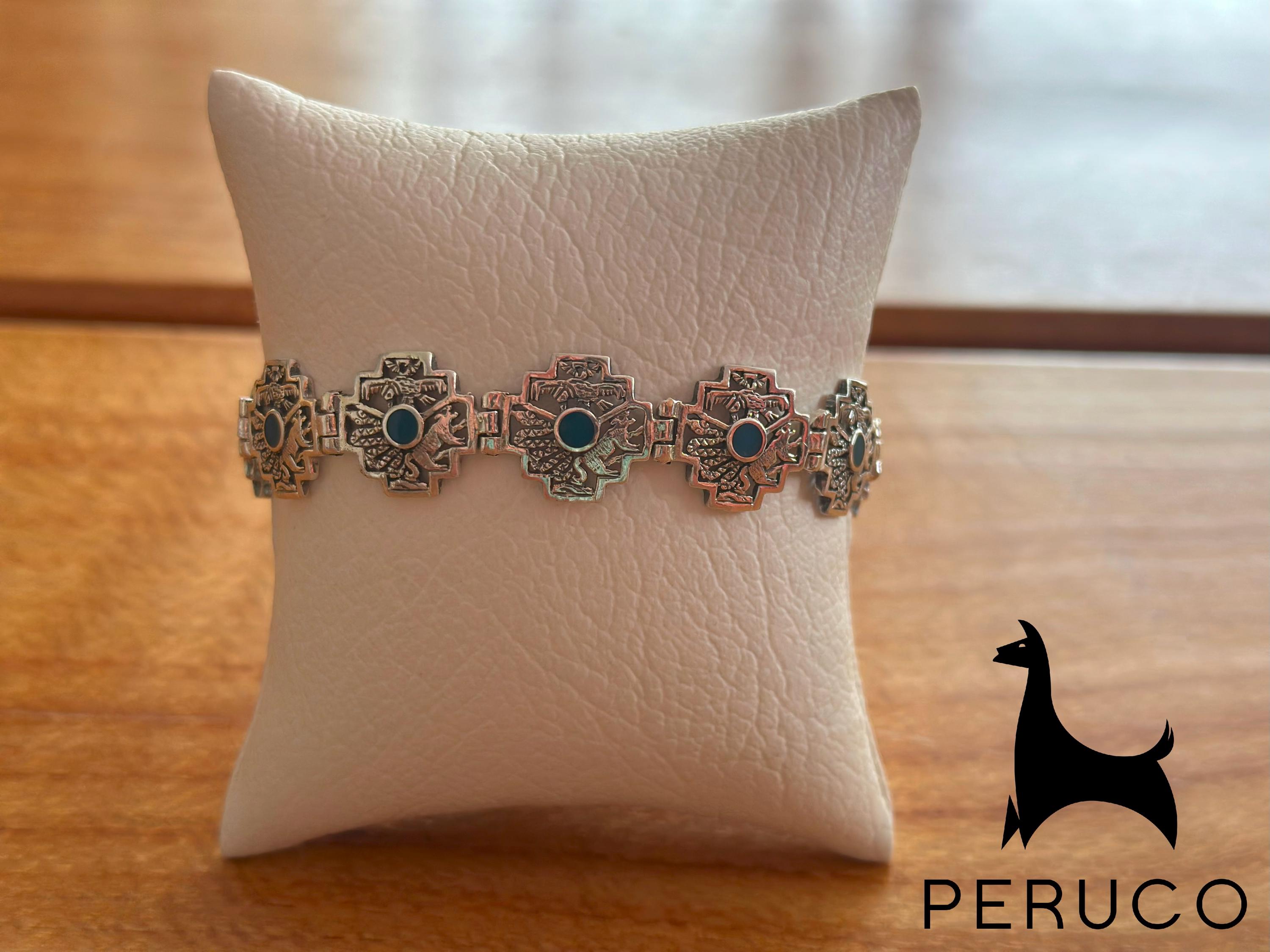 Pulsera Inca Con Diseño Chakana En Plata 950 Con Incrustaciones De ...