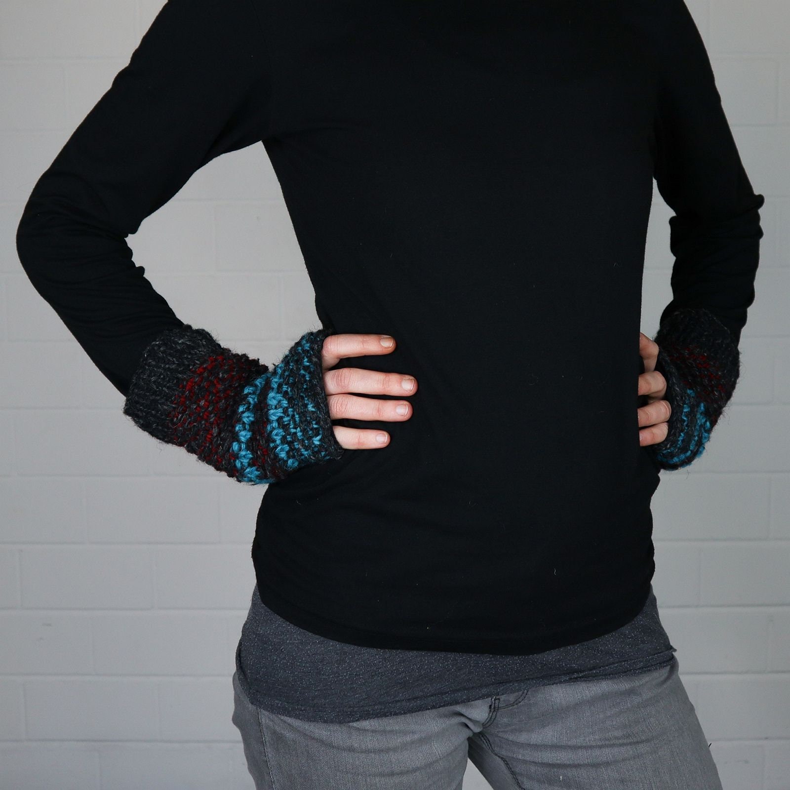 Arm Warmers Knitted Warmers Wool Red-blue - Etsy UK