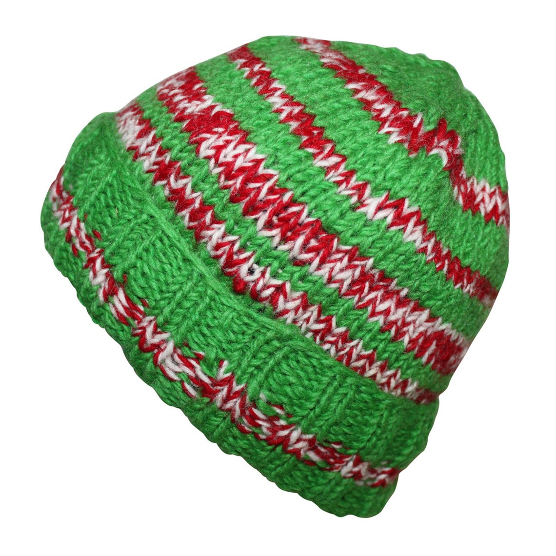 Striped Wool Hat - Green-red-white - Warm Knitted Hat - Etsy UK