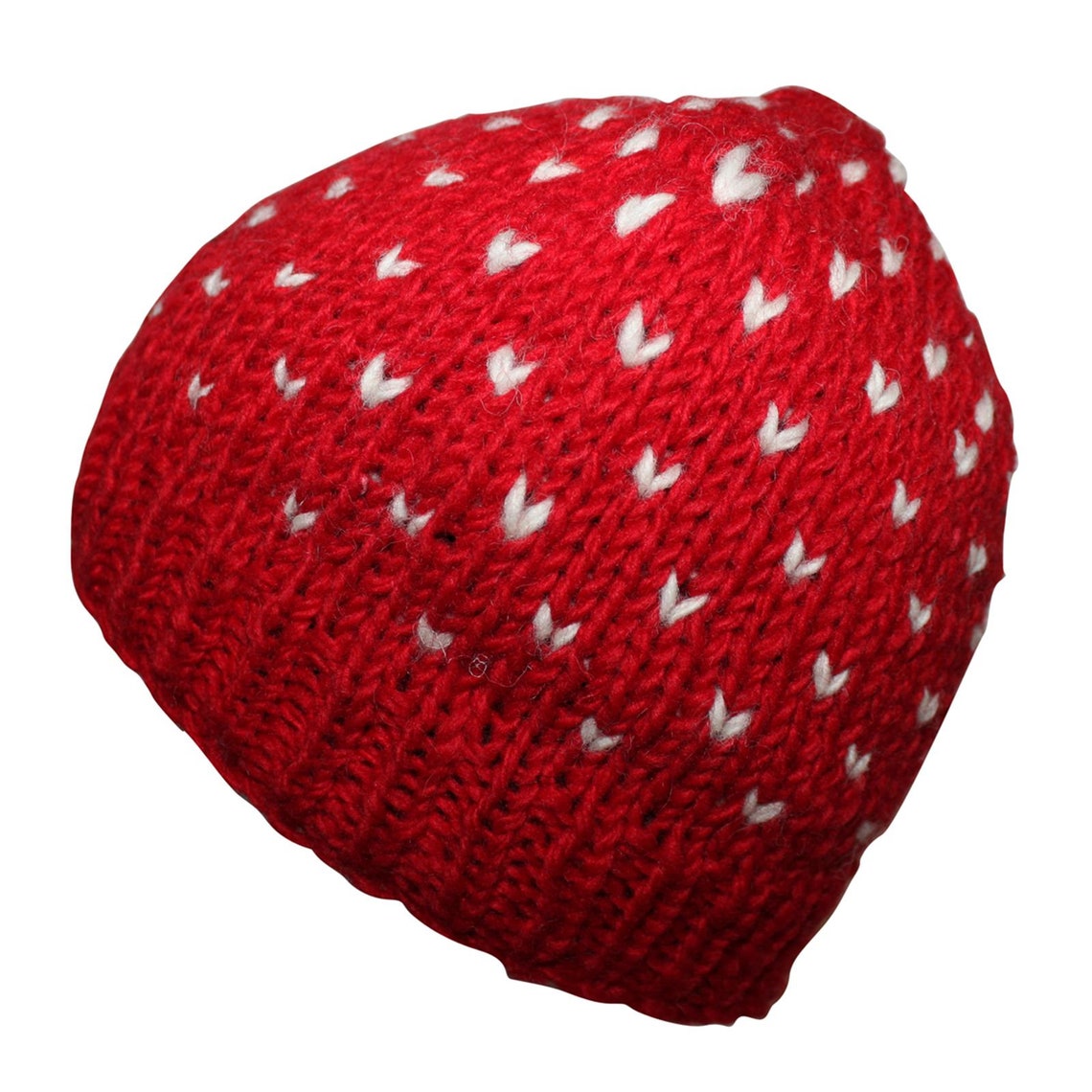 Wool Hat With Pattern Red White Warm Knit Hat - Etsy