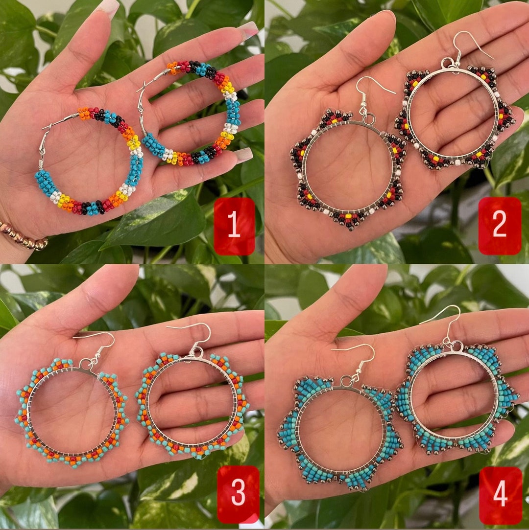 Handmade Native American Inspired Seed Beaded Hoop Earrings - Etsy