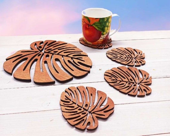 Monstera Leaf Woodenmonstera Coasters Set of Four Leaf | Etsy