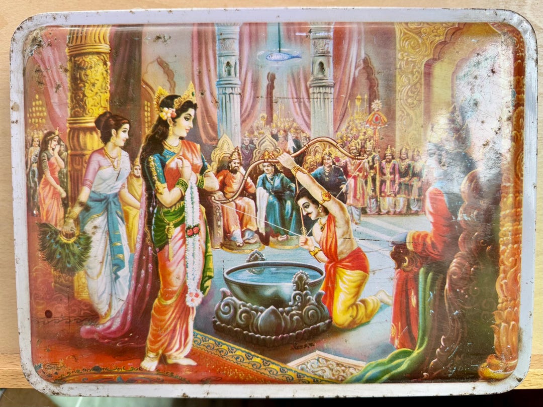 Vintage Indian Metal Box, Ram Sita, Cake Tin, Kitchen Storage Canister ...