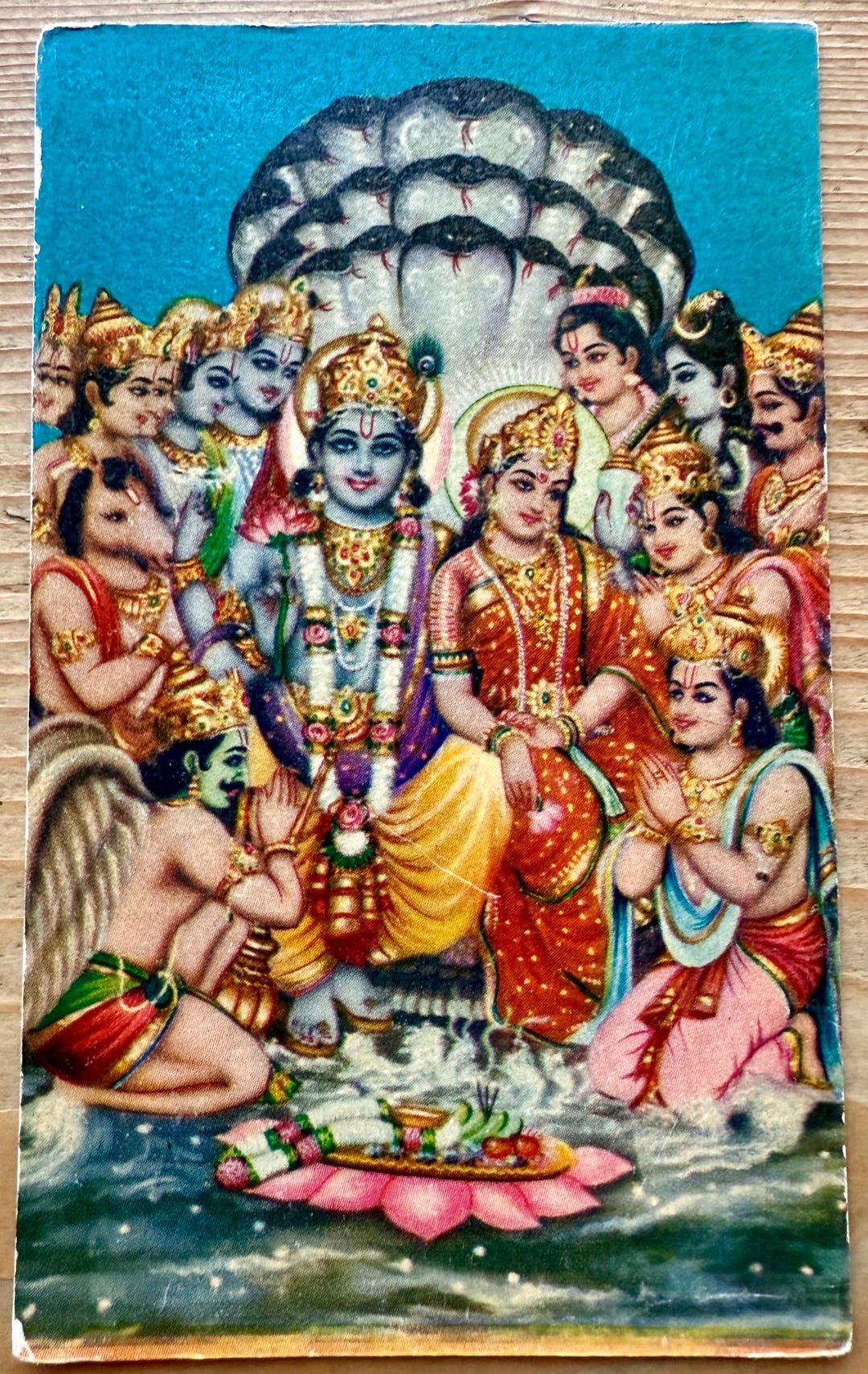 Vintage Indian Hindu Postcard, Laxmi, Vishnu, Shesha Naga - Etsy