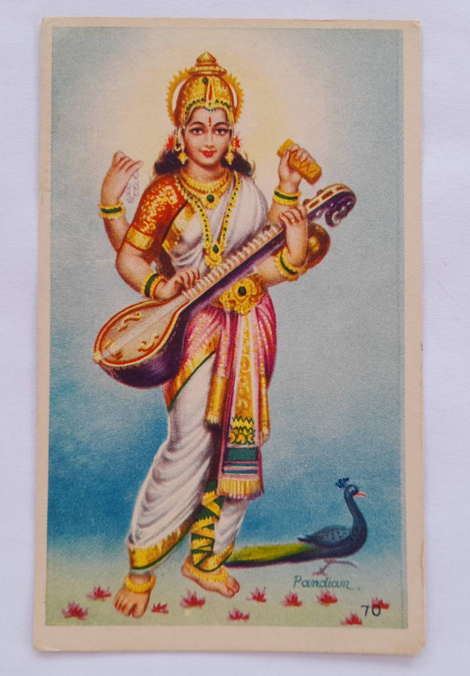 Diwali Postcard Unused Saraswati Antique Indian Print - Etsy