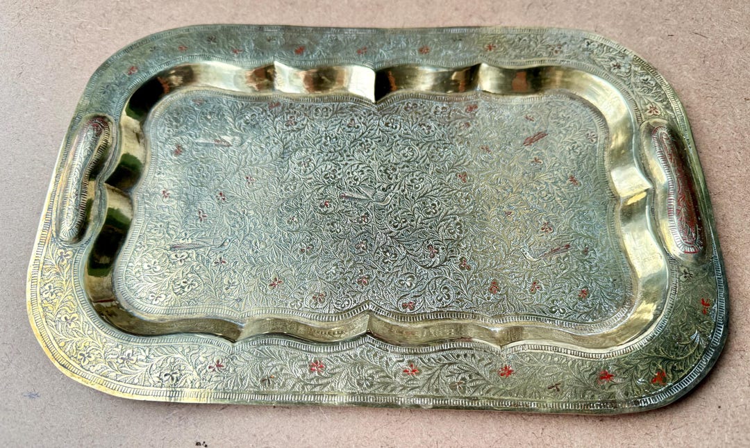 A Very Beautiful Antique Indian Engraved Solid Brass Heavy Tea Serving ...
