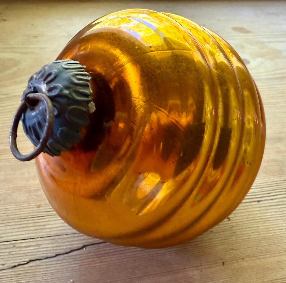 Antique German Mercury Glass Hanging Bauble, Round Gold Swirl Christmas ...