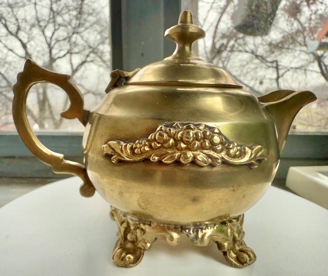 Antique Indian Brass Teapot, Art Deco Teapot, Indian Chai Pot, Vintage ...