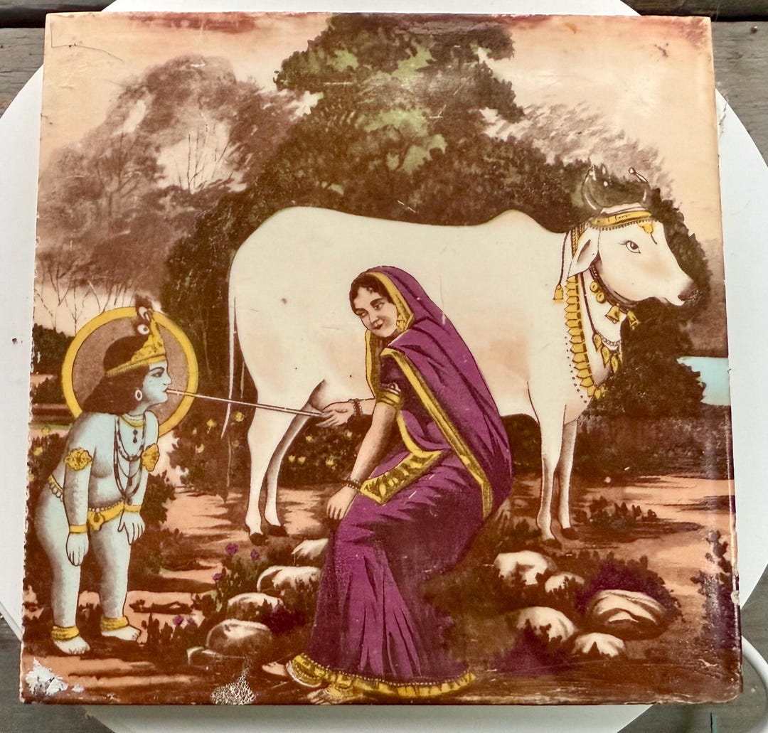 Antique Hindu God Krishna Ceramic Tile, Ceramic Porcelain Wall Tile ...