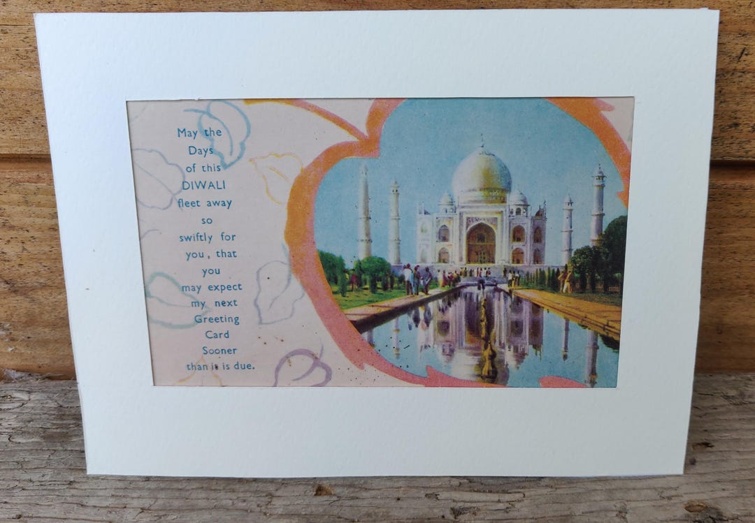 Diwali Gift, Antique Indian Mounted Lithograph, Vintage Postcard, Taj ...