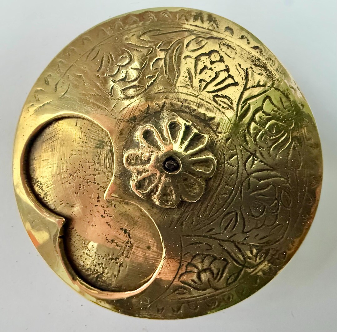 Antique Indian Brass Box, Engraved Brass Box, Hindu Box, Portable ...