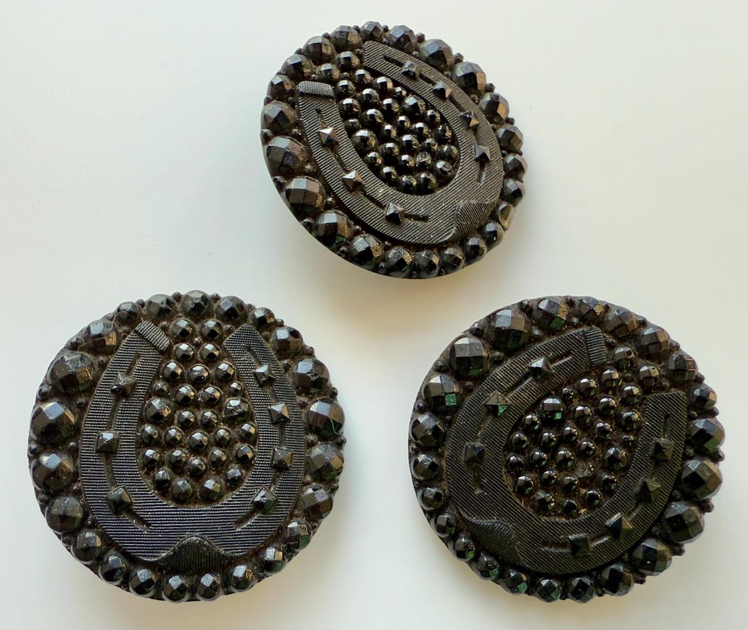 Antique Jet Button, Art Deco Jet Button, Trio of Jet Buttons, Large ...