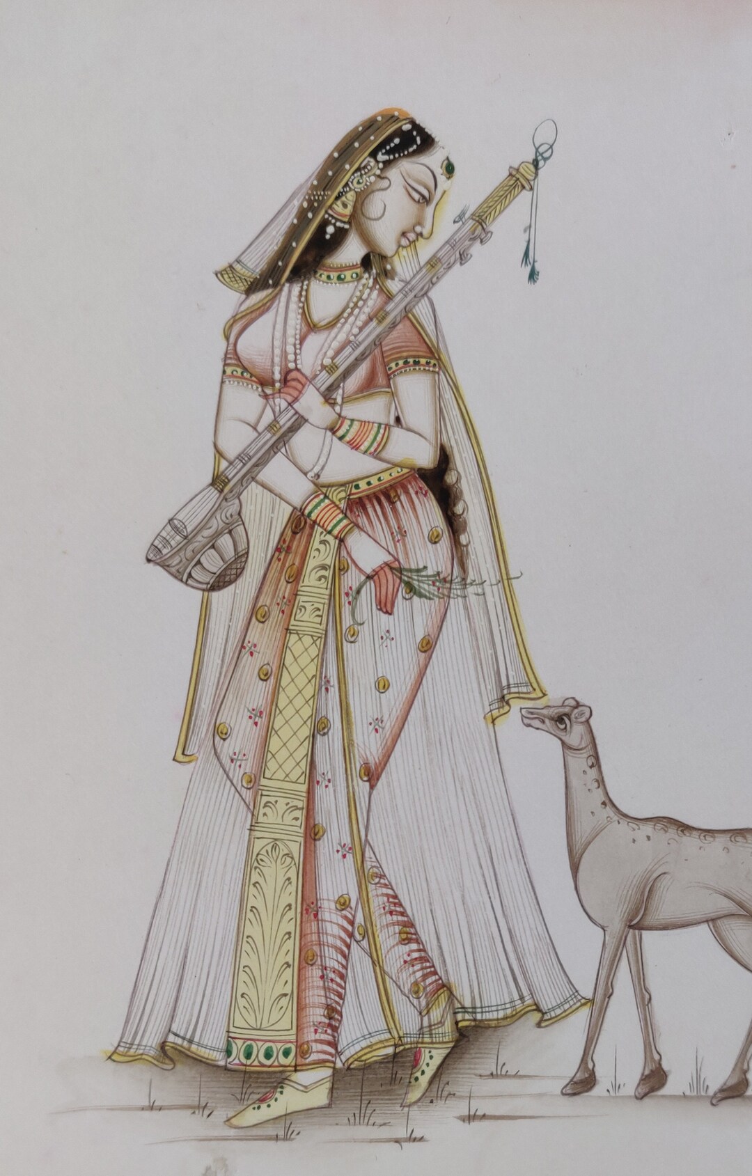 Vintage Indian Miniature Painting, Meera, Hindu Deity, Goddess ...