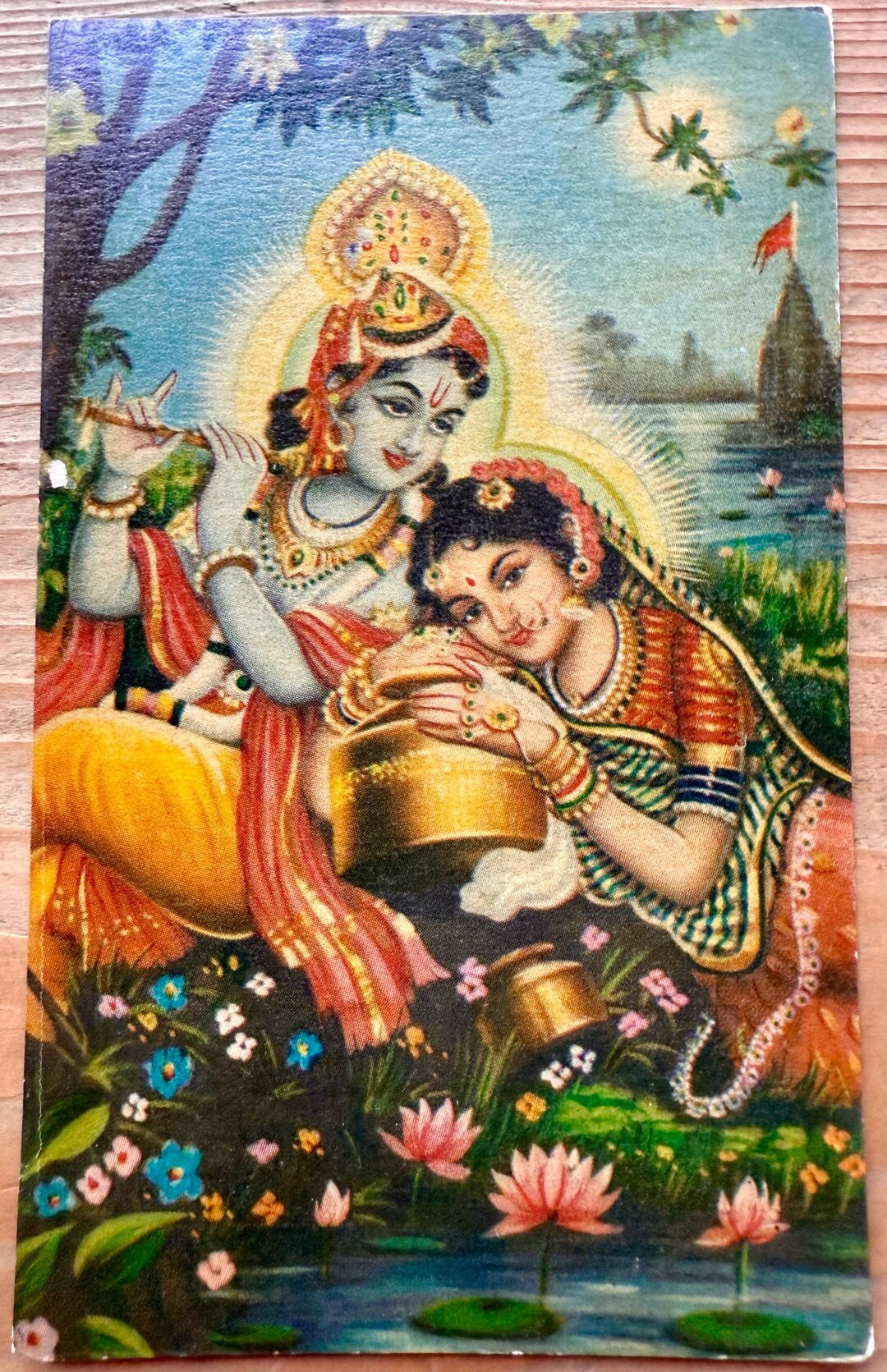 Rare Vintage Krishna and Radha Unused Hindu Diwali Greetings Lithograph ...