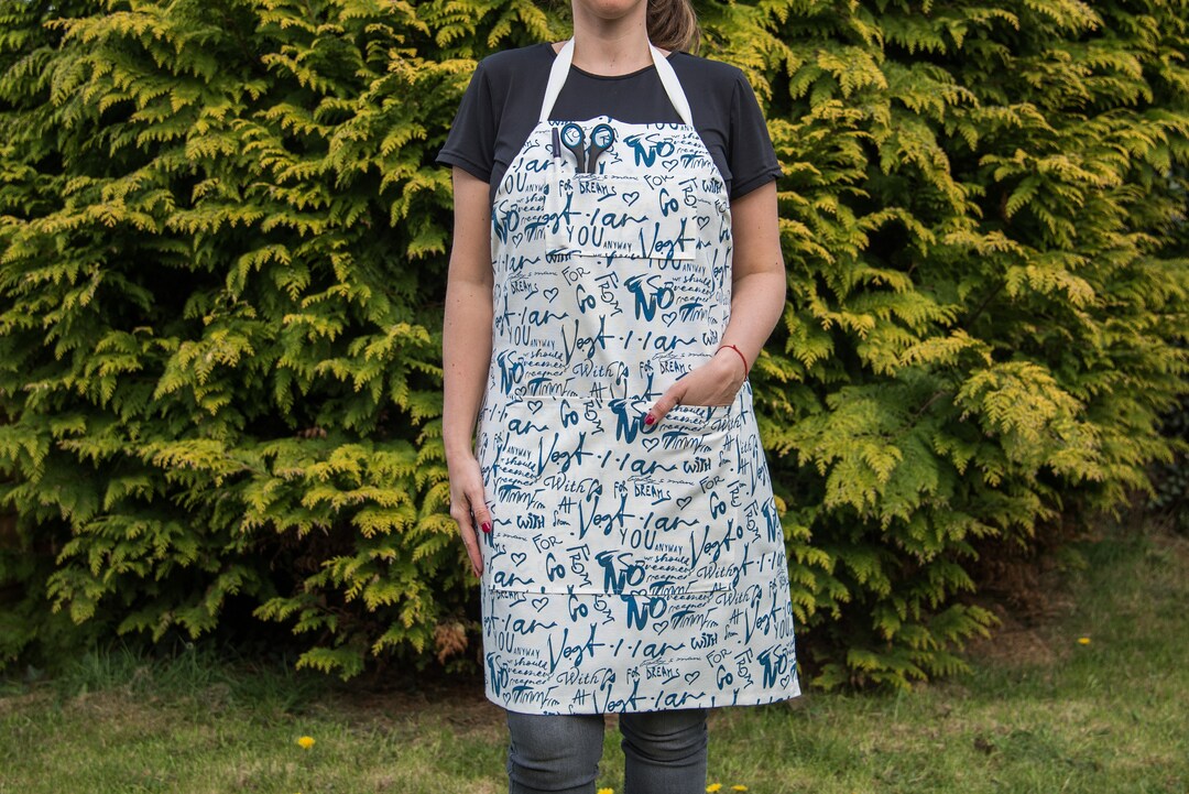 Handmade Full Canvas Kitchen Apron With Two Pockets BLUE SCRIBBLES - Etsy