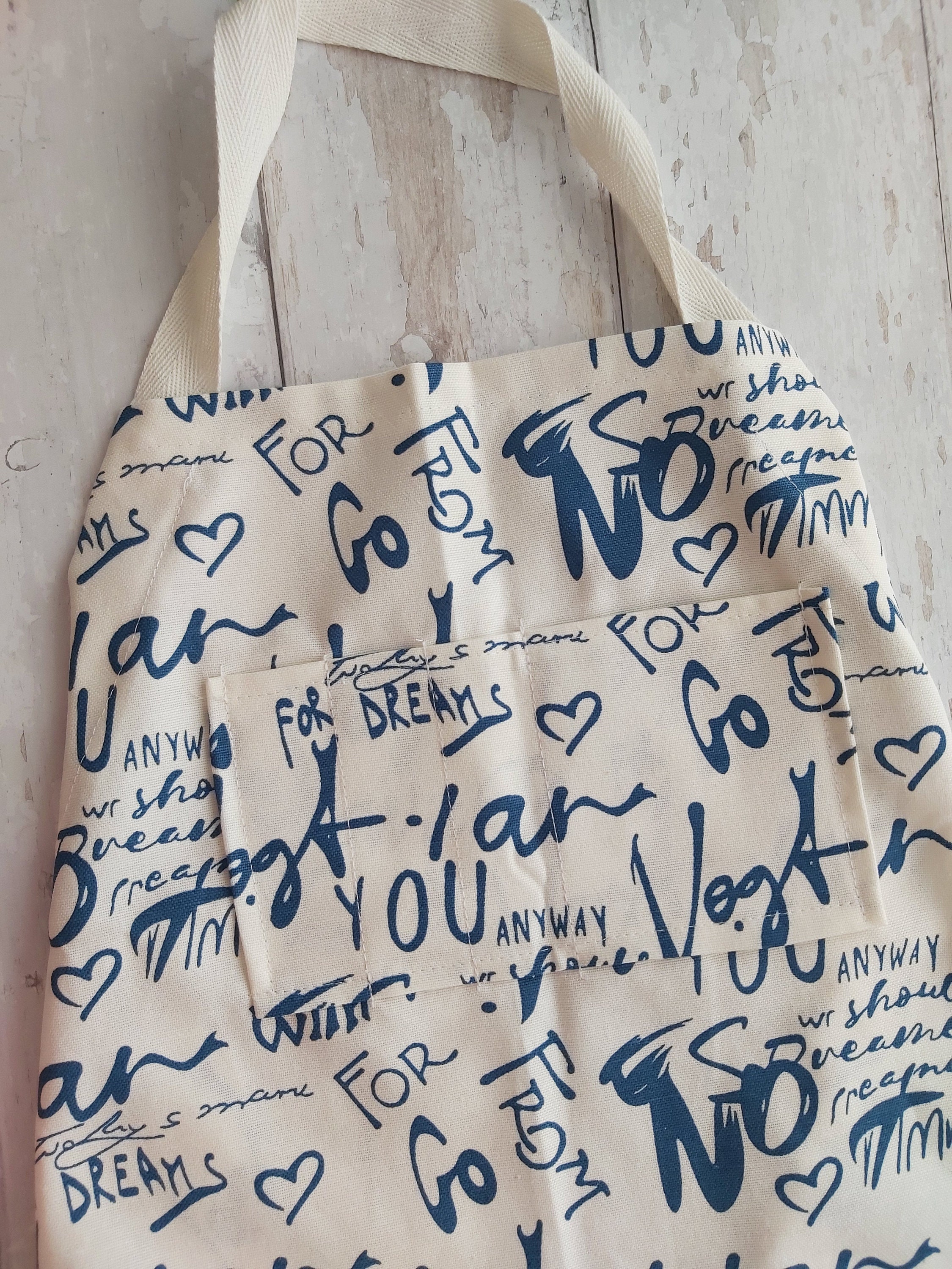 Handmade Full Canvas Kitchen Apron With Two Pockets BLUE SCRIBBLES - Etsy