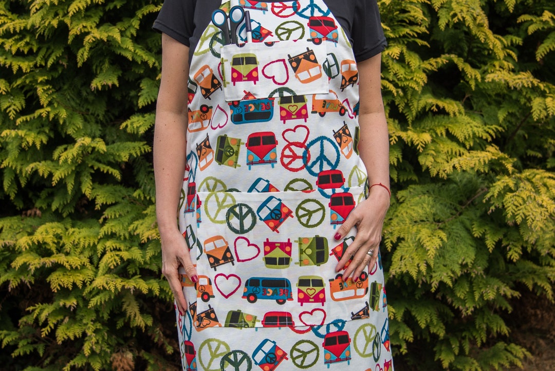 Handmade Full Canvas Kitchen Apron With Two Pockets HIPPIE BUS - Etsy UK