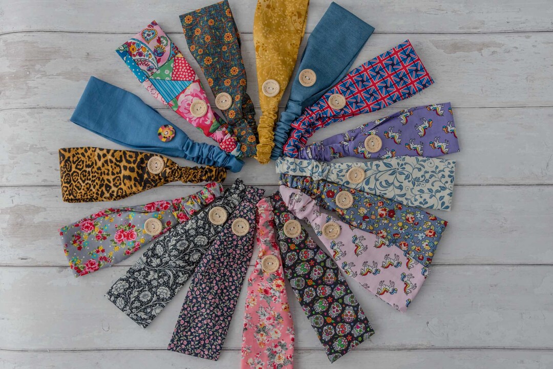 Colourful Cotton Headbands With Side Buttons for Face Masks / Face ...