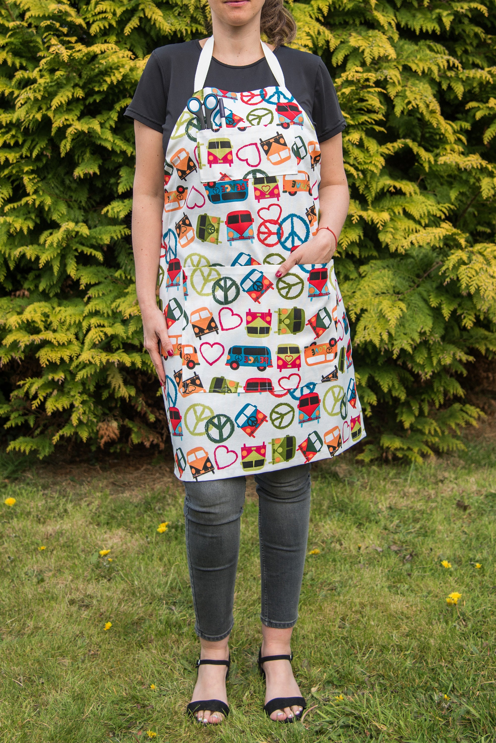 Handmade Full Canvas Kitchen Apron With Two Pockets HIPPIE BUS - Etsy UK