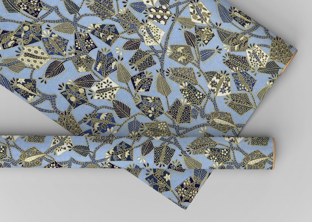 Japanese Chiyogami Paper Traditional Blue Gold, Yuzen, Origami ...