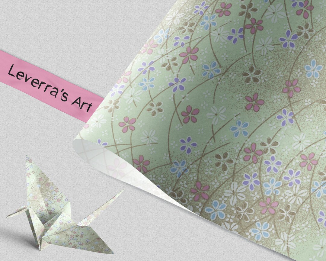 Chiyogami Japanese Paper Folding Paper Floral Light Green Gold Japanese ...
