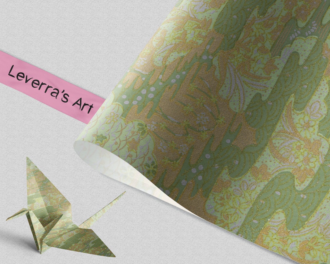 Chiyogami Japanese Paper Folding Paper Traditional Green Gold Japanese ...