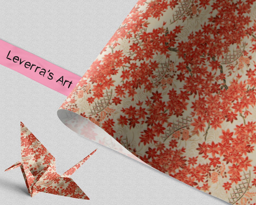Chiyogami Japanese Paper Folding Paper Botanical Autumn White Red Gold ...