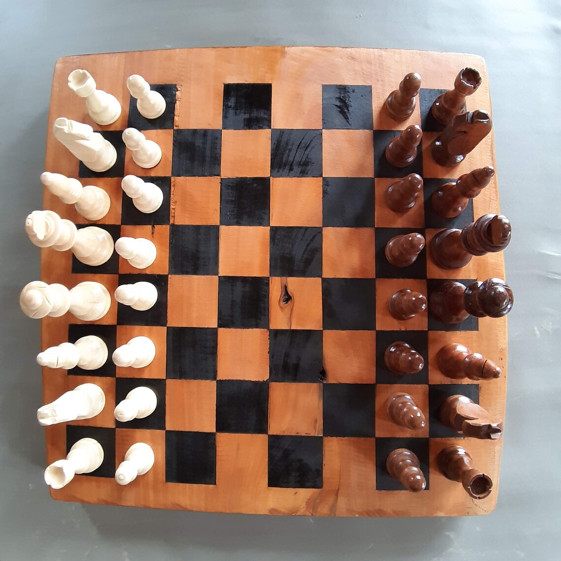 Rustic Chess Board Set 14x14in 35x35cm Wooden Pieces in - Etsy