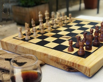 Rustic Wooden Chess Set 14x14in 35x35cm Wooden Pieces in | Etsy