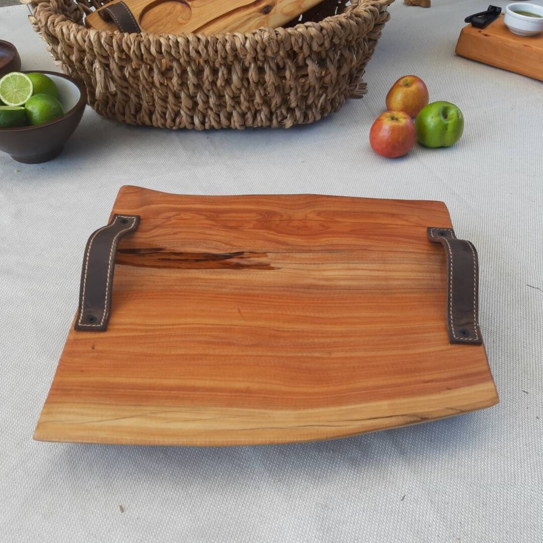 Wooden Board and Leather Handles, Charcuterie Serving Tray, 14x12in ...