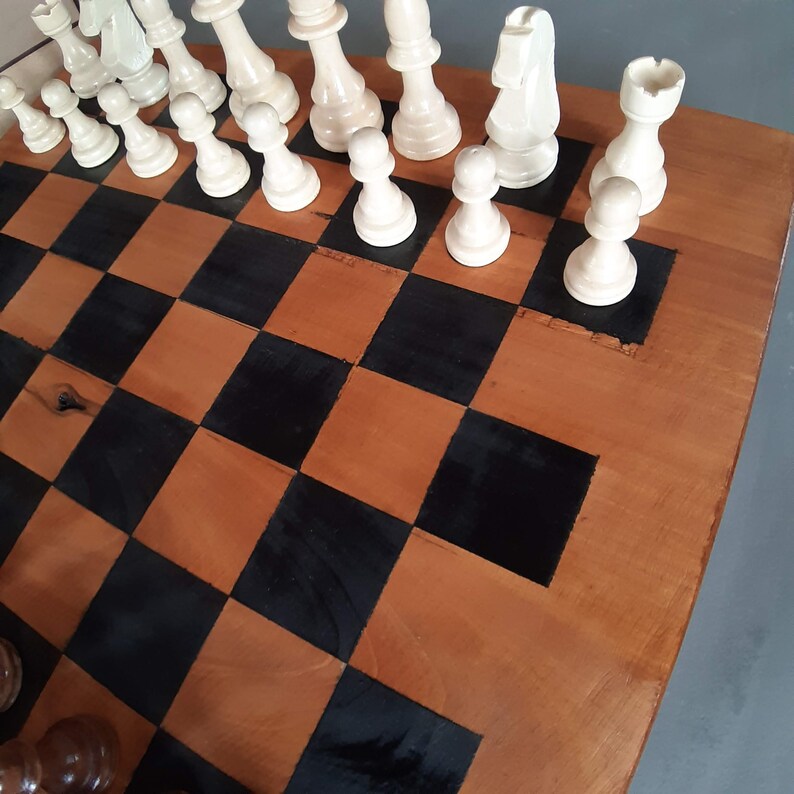 Rustic Chess Board Set 14x14in 35x35cm Wooden Pieces in | Etsy