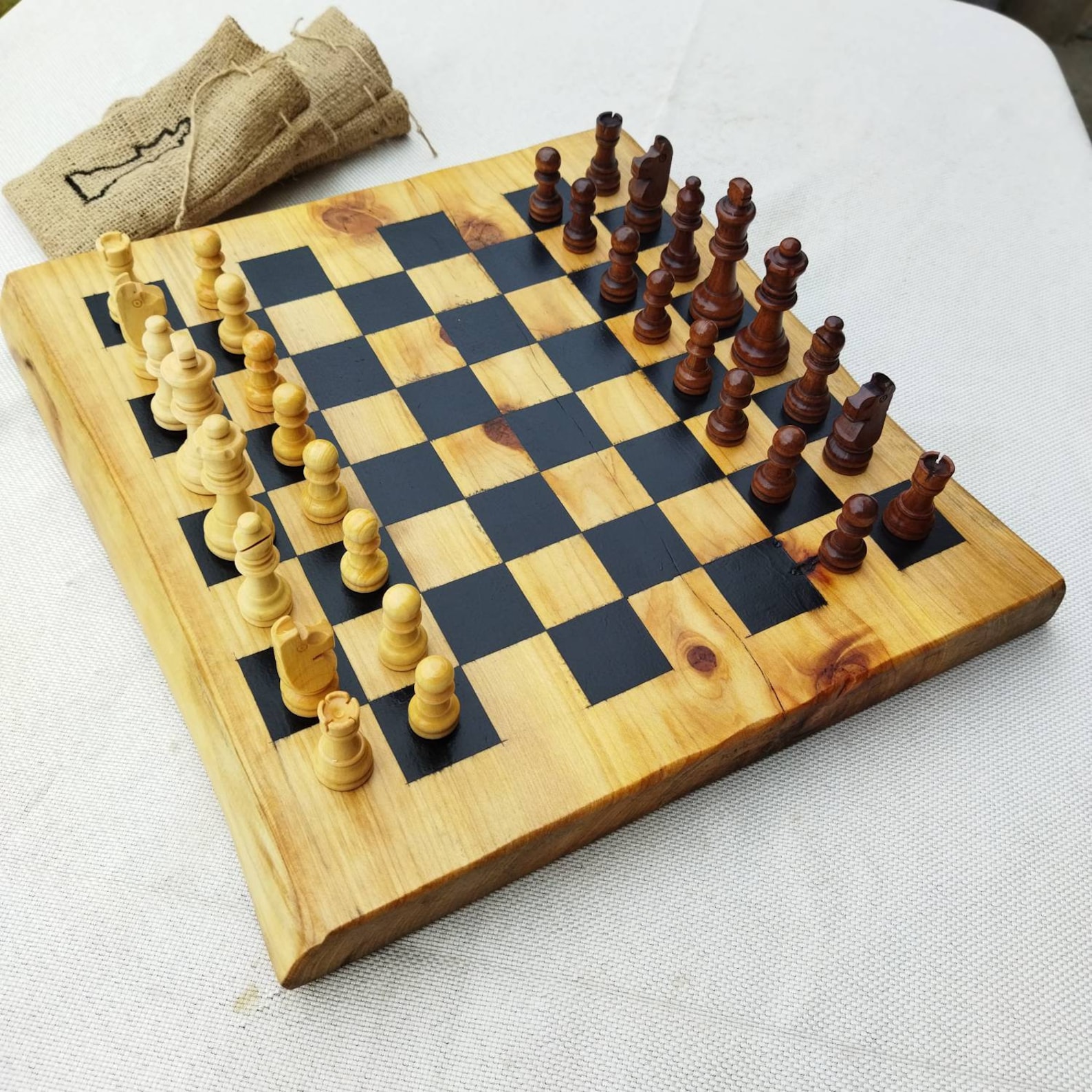 Rustic Wooden Chess Set 14x14in 35x35cm Wooden Pieces in | Etsy