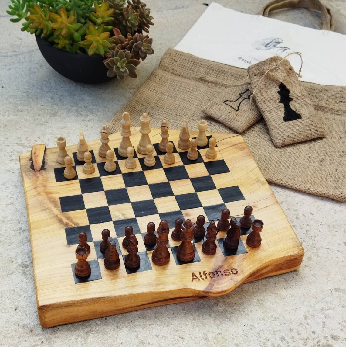 Rustic Wooden Chess Set 14x14in 35x35cm Wooden Pieces in | Etsy
