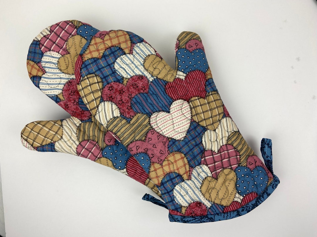 Retro 70's Print Oven Mitts - Extra Long and Thick - Cute Patchwork ...