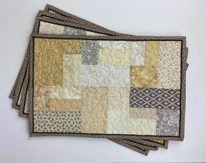 Quilted Patchwork Placemats Set of Four, Cottage Table Decor, Table ...