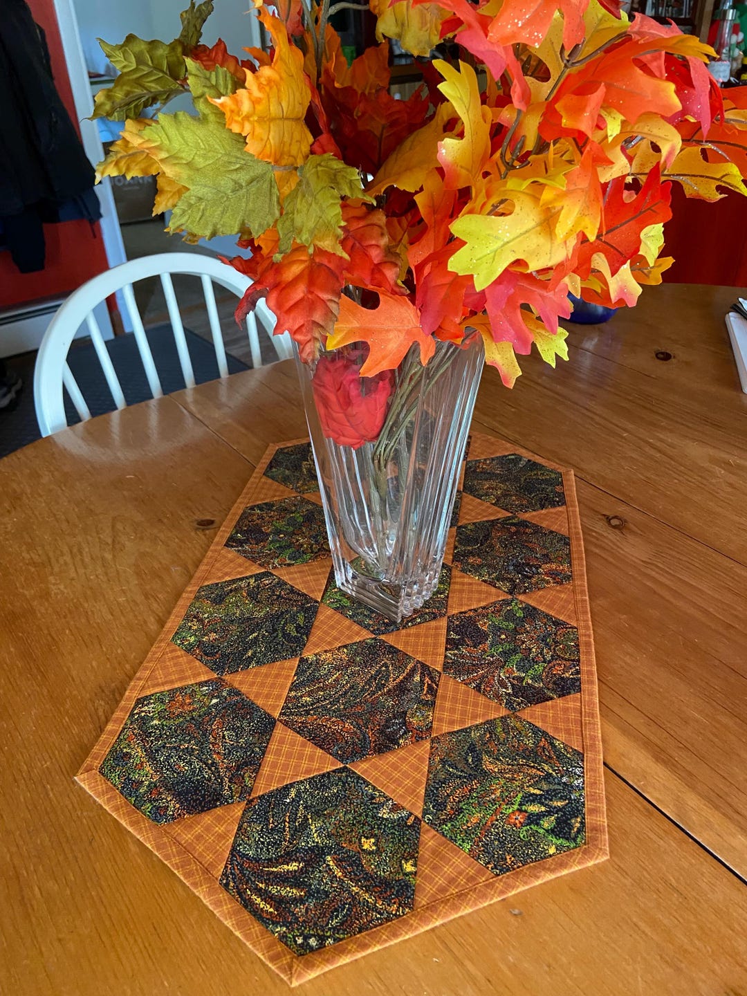 Quilted Table Topper for Any Season, Hexagon Patchwork Table Runner ...