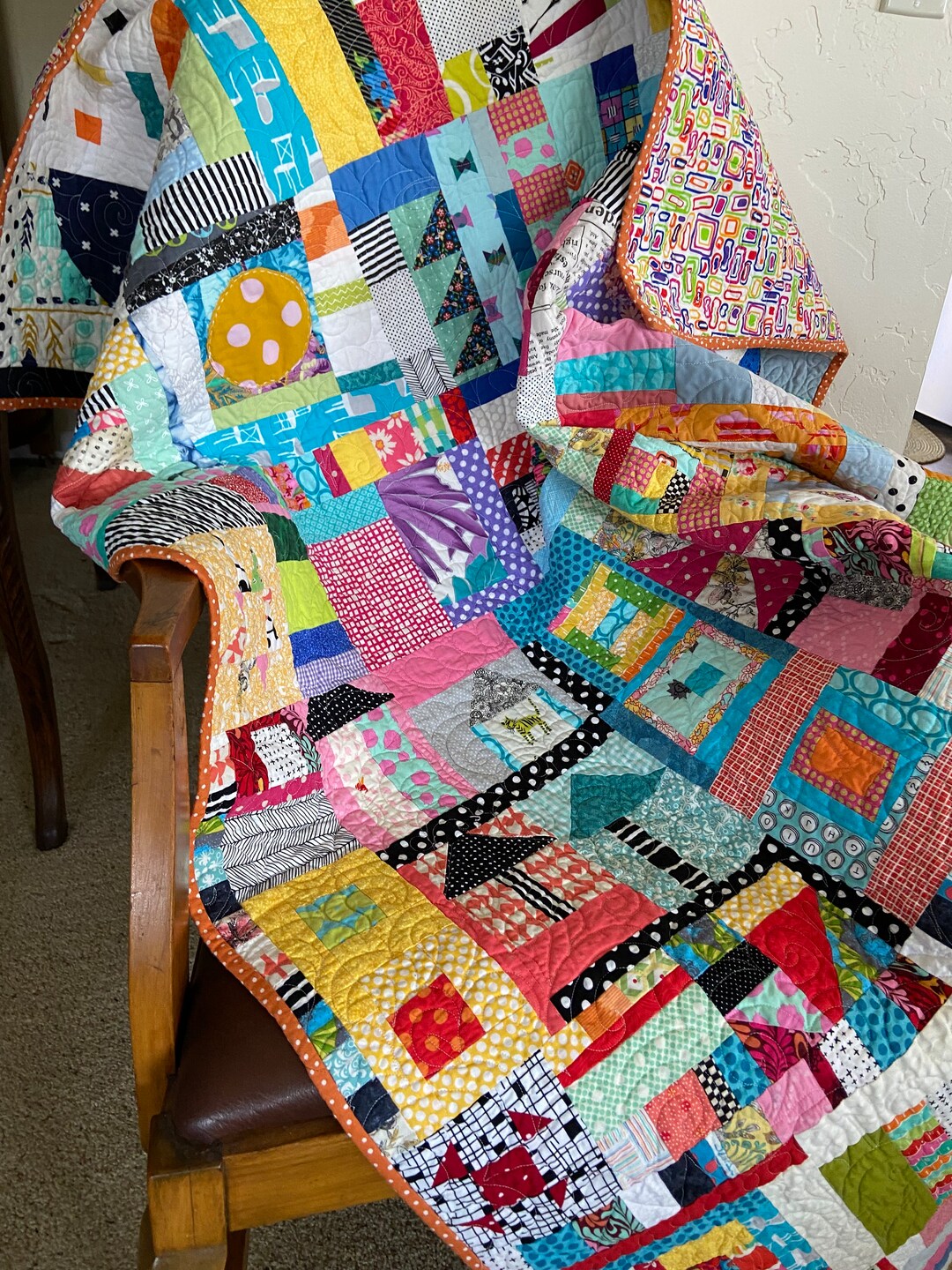 Modern Scrappy Patchwork Quilt Colorful Mid-sized Throw - Etsy