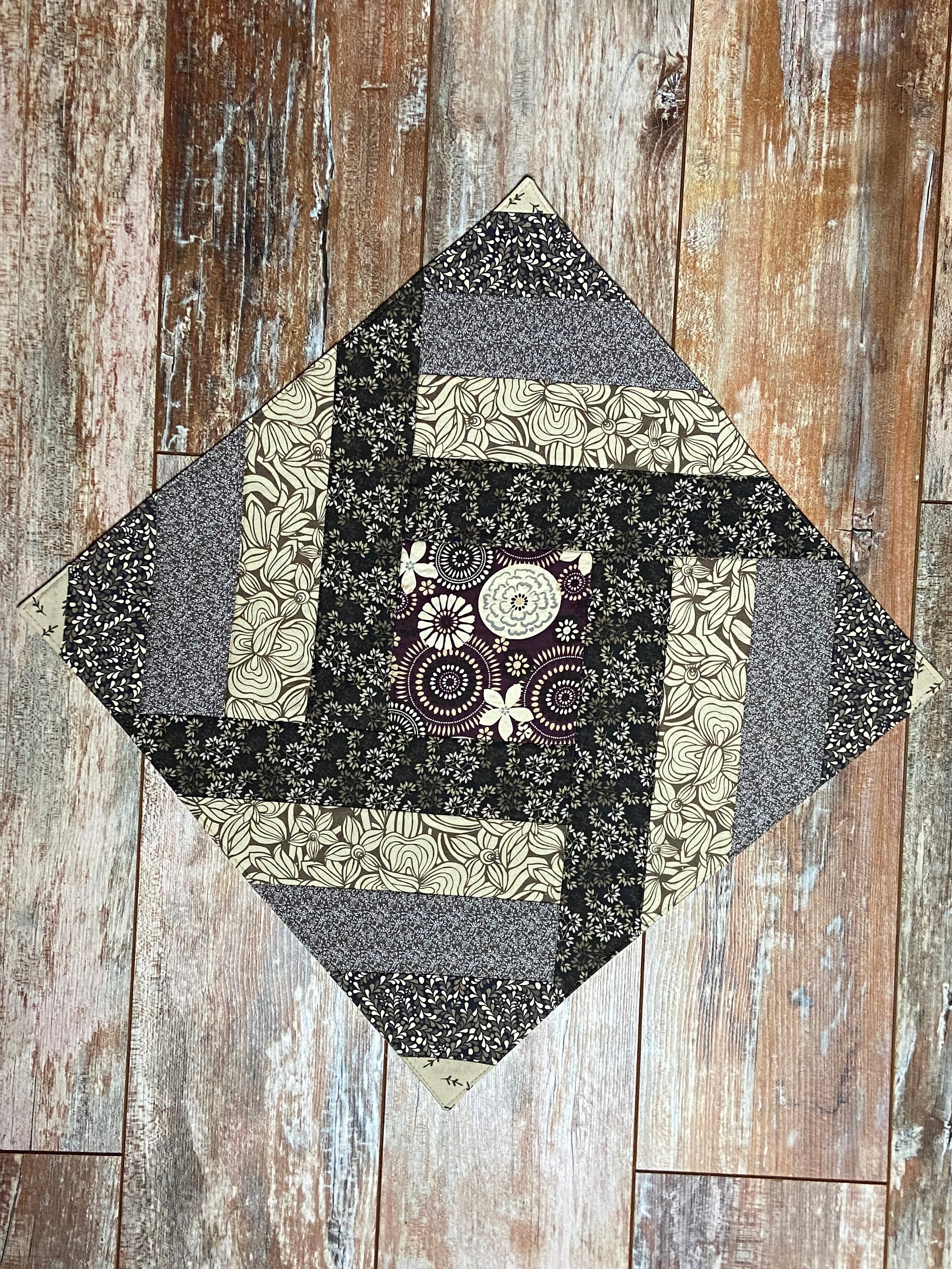 All Seasons Square Table Mat in Earth Toned Retro Prints, Brown Quilted ...