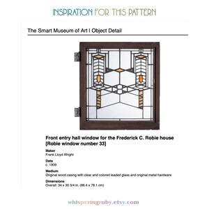 Frank Lloyd Wright Robie House Entry Hall Window Cross Stitch, Pattern ...