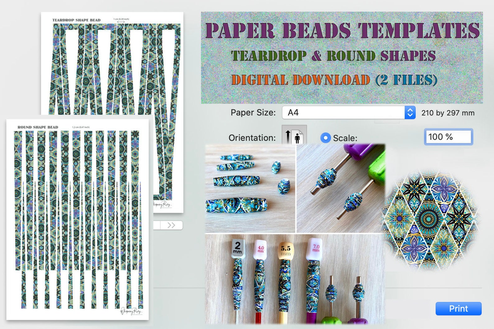 Paper Beads Templates: Teardrop & Round Shapes PDF Downloads - Etsy