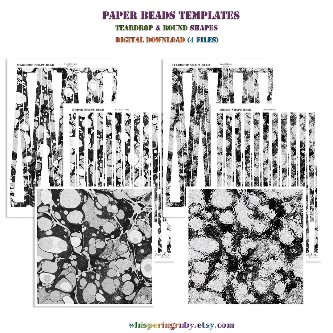 2 X Paper Beads Templates: Teardrop & Round Shapes (PDF Downloads ...
