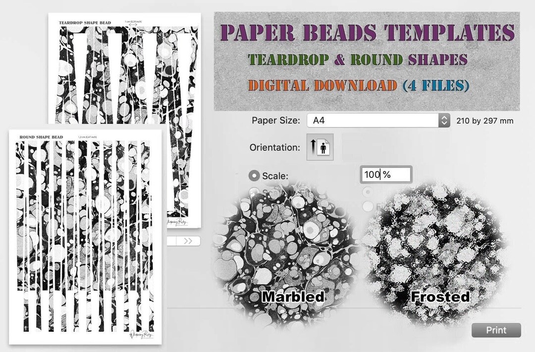 2 X Paper Beads Templates: Teardrop & Round Shapes PDF Downloads Print ...