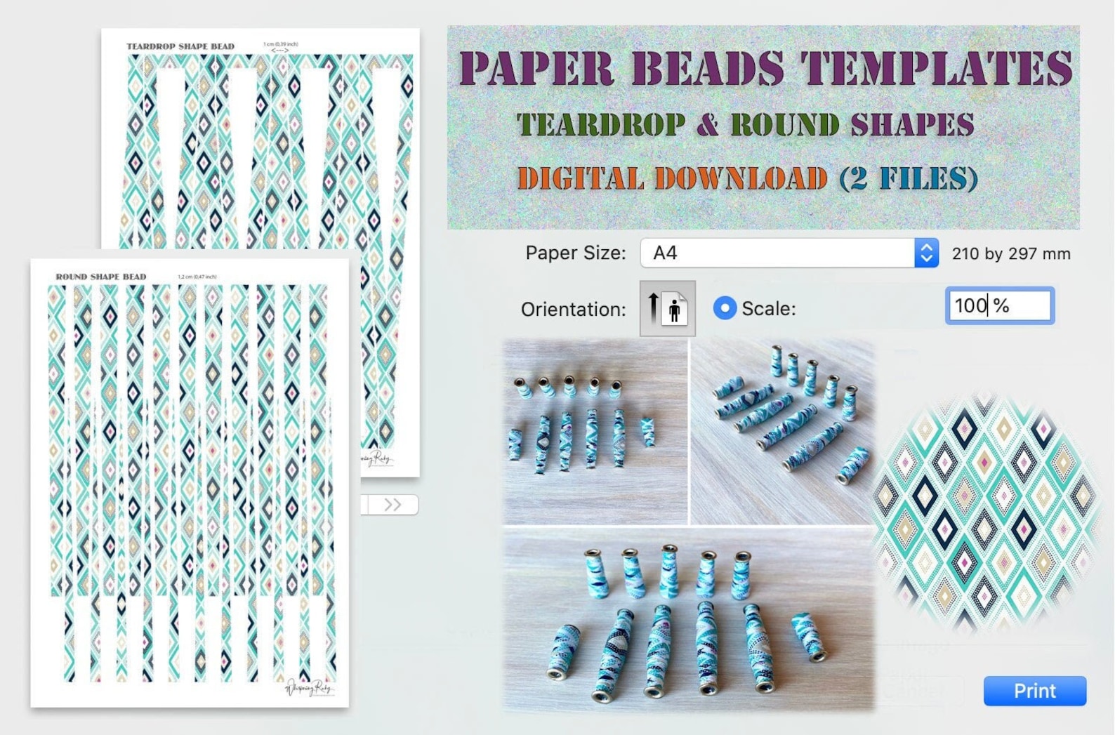 DIY Paper Beads Templates: Teardrop & Round Shapes (PDF Downloads) - Etsy